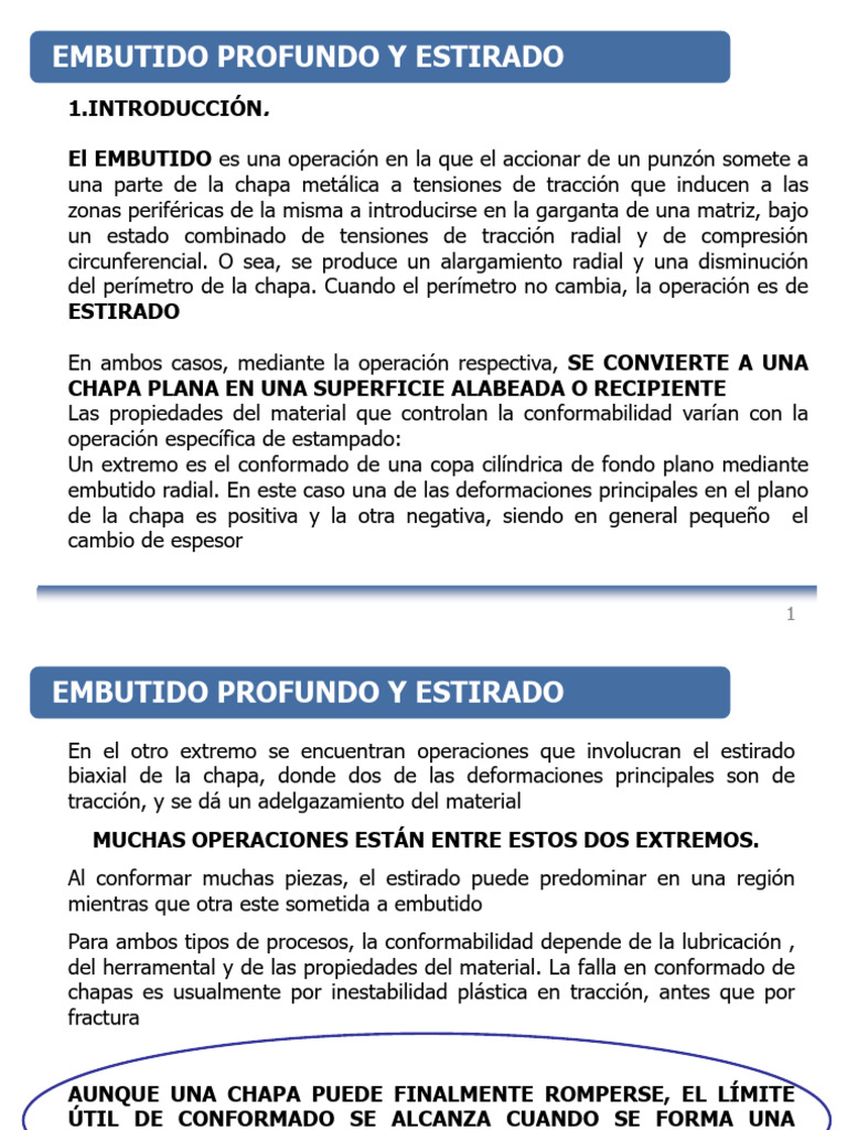 Embutido y Estirado de Chapas Metálicas | PDF | Deformación (ingeniería ...
