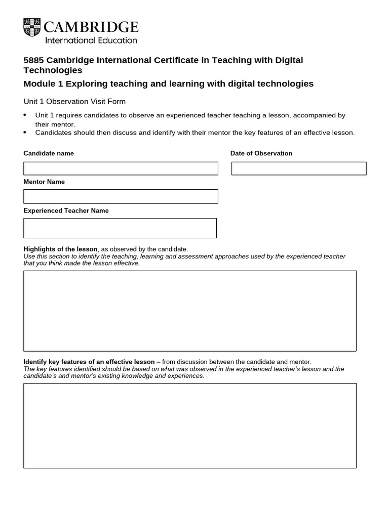CTDT Observation Visit Form | PDF