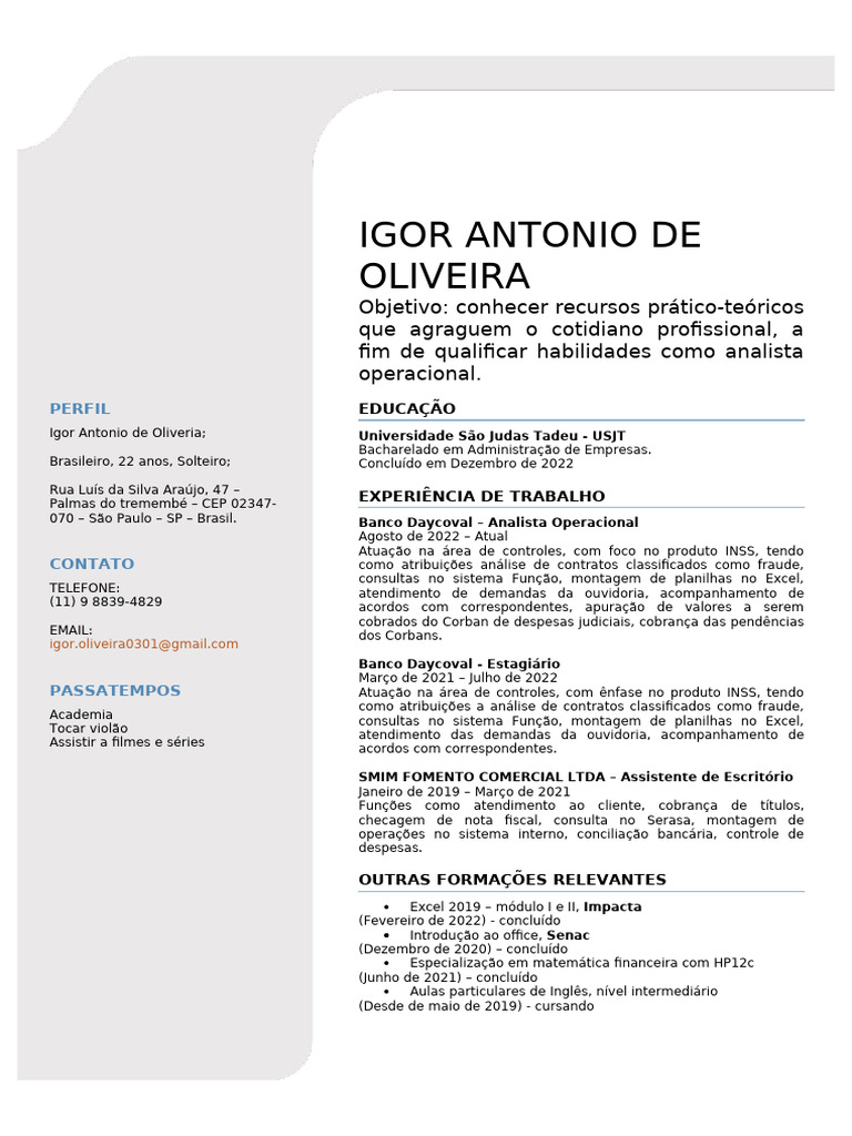Igor Antonio de Oliveira - Currículo-1 | PDF