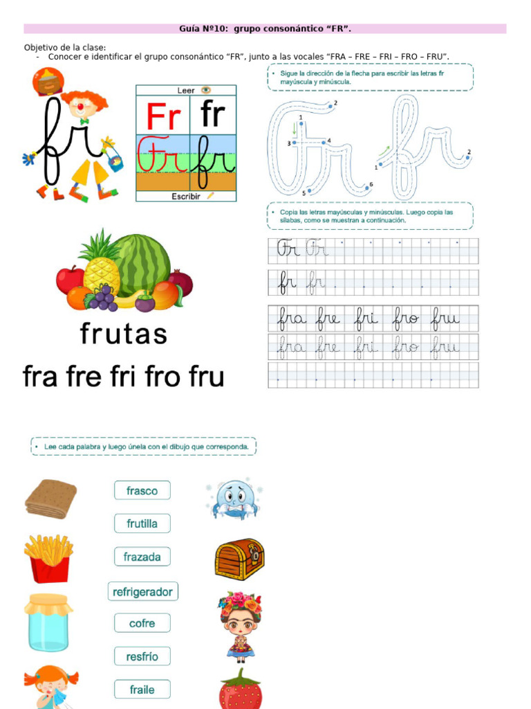Guía Nº10 Grupo Consonantico FRA - FRE - FRI - FRO - FRU | PDF