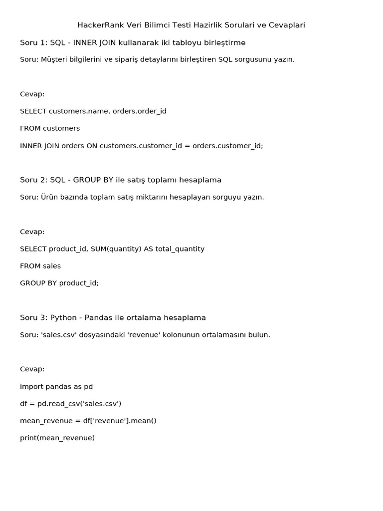 HackerRank Veribilimi Hazirlik | PDF