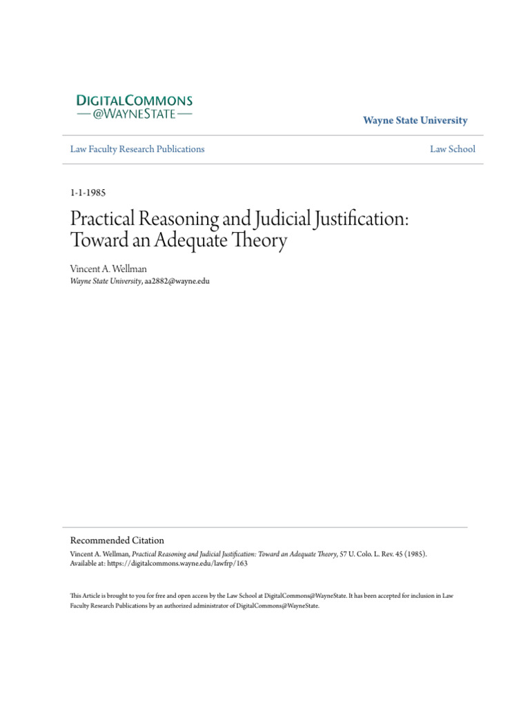 Practical Reasoning and Judicial Justification_ Toward an Adequate Theory | PDF | Jurisprudence ...