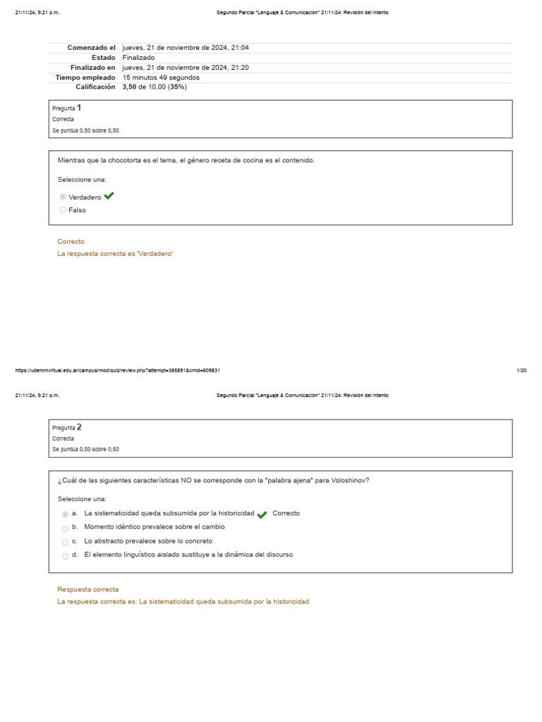 Segundo Parcial - Lenguaje & Comunicación - 21-11-24 - Revisión Del Intento | PDF | Comunicación