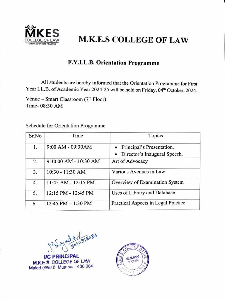 Orientation Notice For Fyllb | PDF