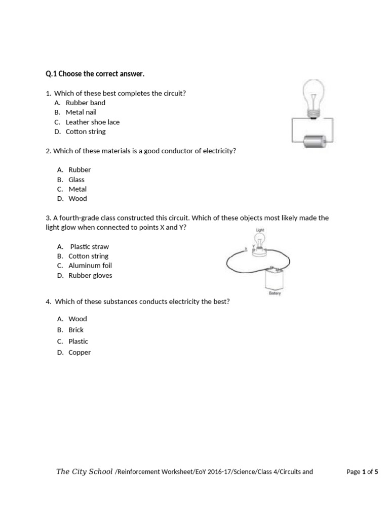 Science Class 4 Circuits and Conductors | PDF | Electrical Conductor ...