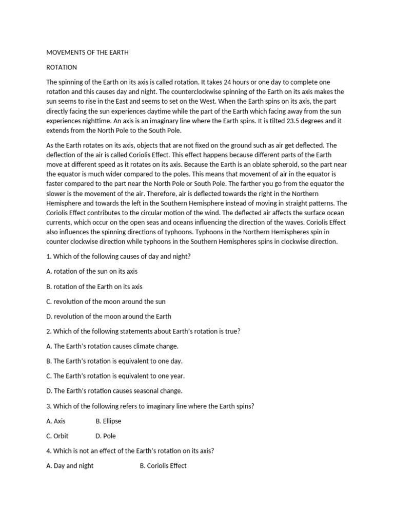 Movements of The Earth | PDF | Rotation | Earth