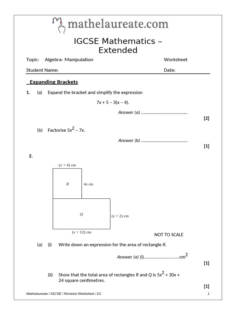Igcse Algebra Manipulation Pdf Elementary Mathematics Algebra