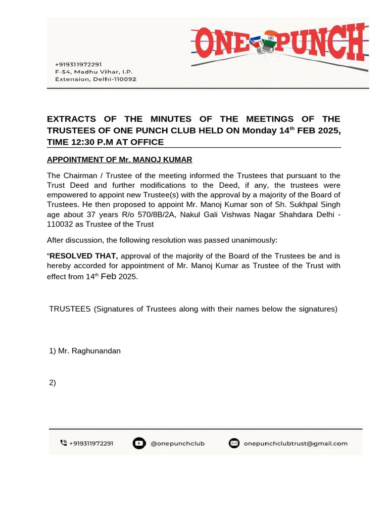 Resolution For Appointment of New Trustee | PDF