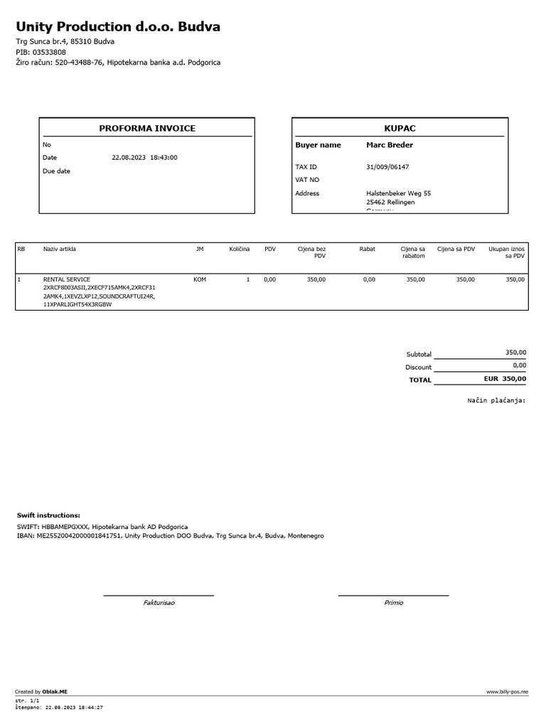 Profaktura Marc Breder 2 | PDF | Business Documents