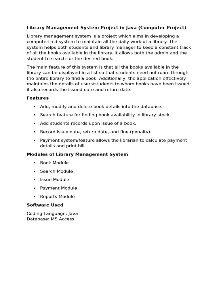 Java Library Management System Project | PDF