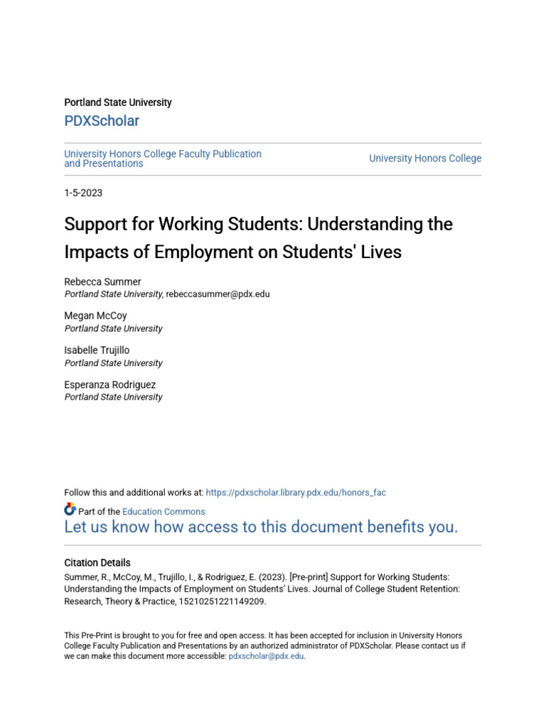 RRL RESEARCH) SupportWorkingStudentsU The S of Employ | PDF | Focus ...