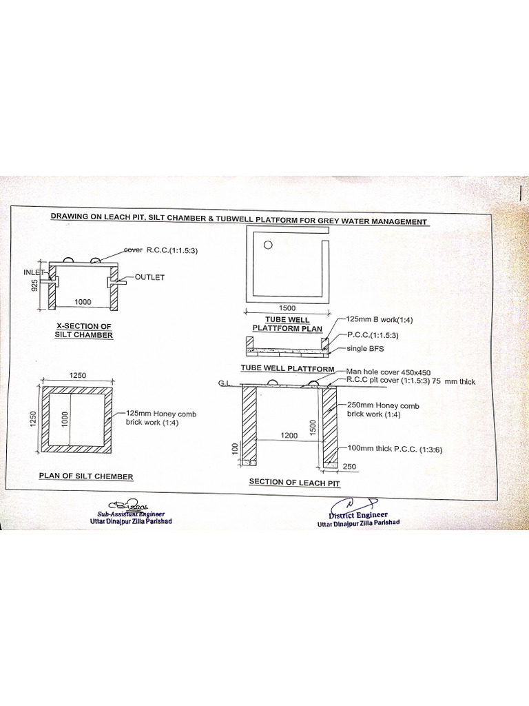 Plan & Estimate of Leach Pit With Silt Chamber - 25 To 30 Users | PDF