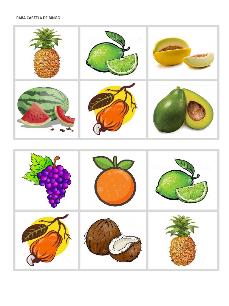 Cartela de Bingo de Frutas para Imprimir | PDF