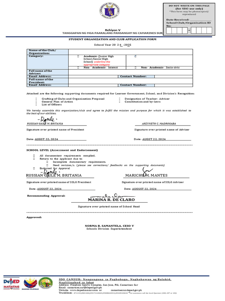 SES YES O Club Application Form | PDF