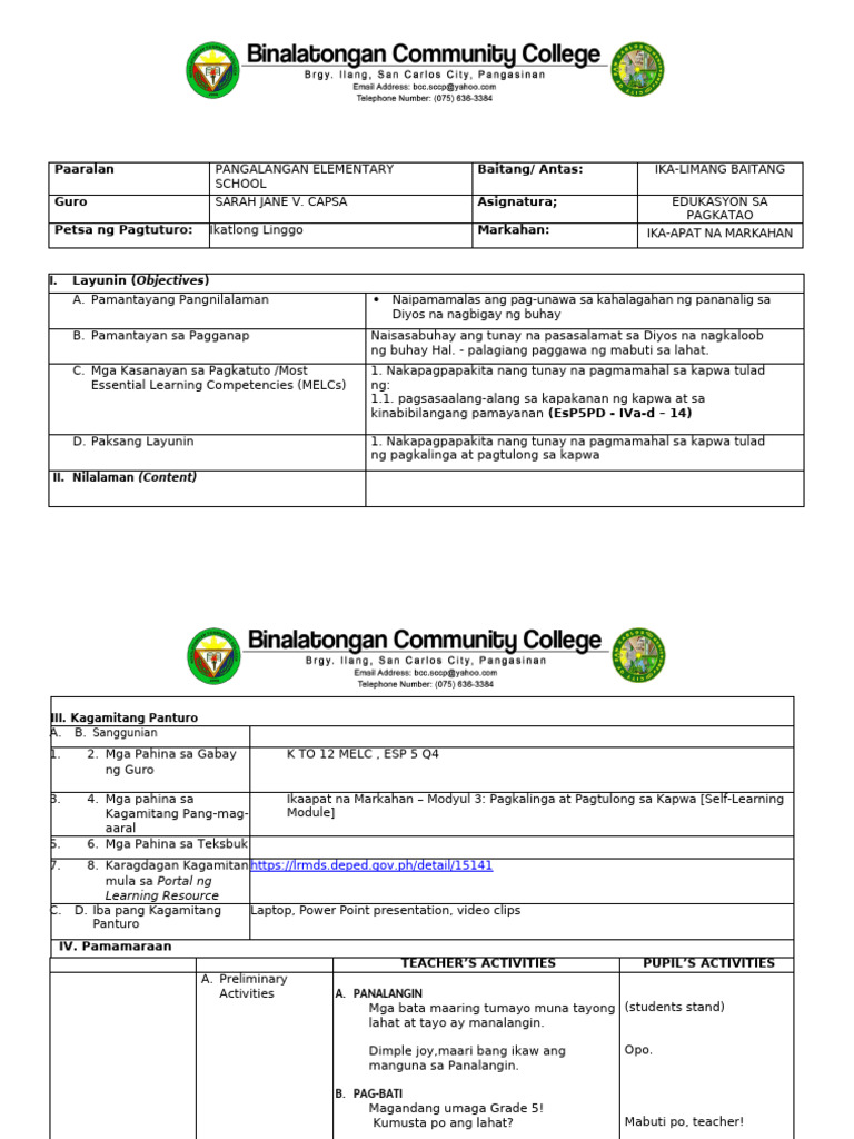 BANGHAY ARALINSA ESP-week 3 | PDF