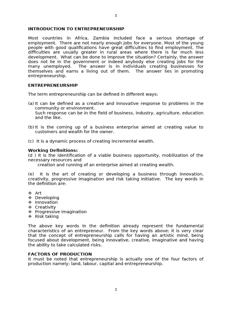 Introduction To Entrepreneurship - Lesson 1 ... Use | PDF ...