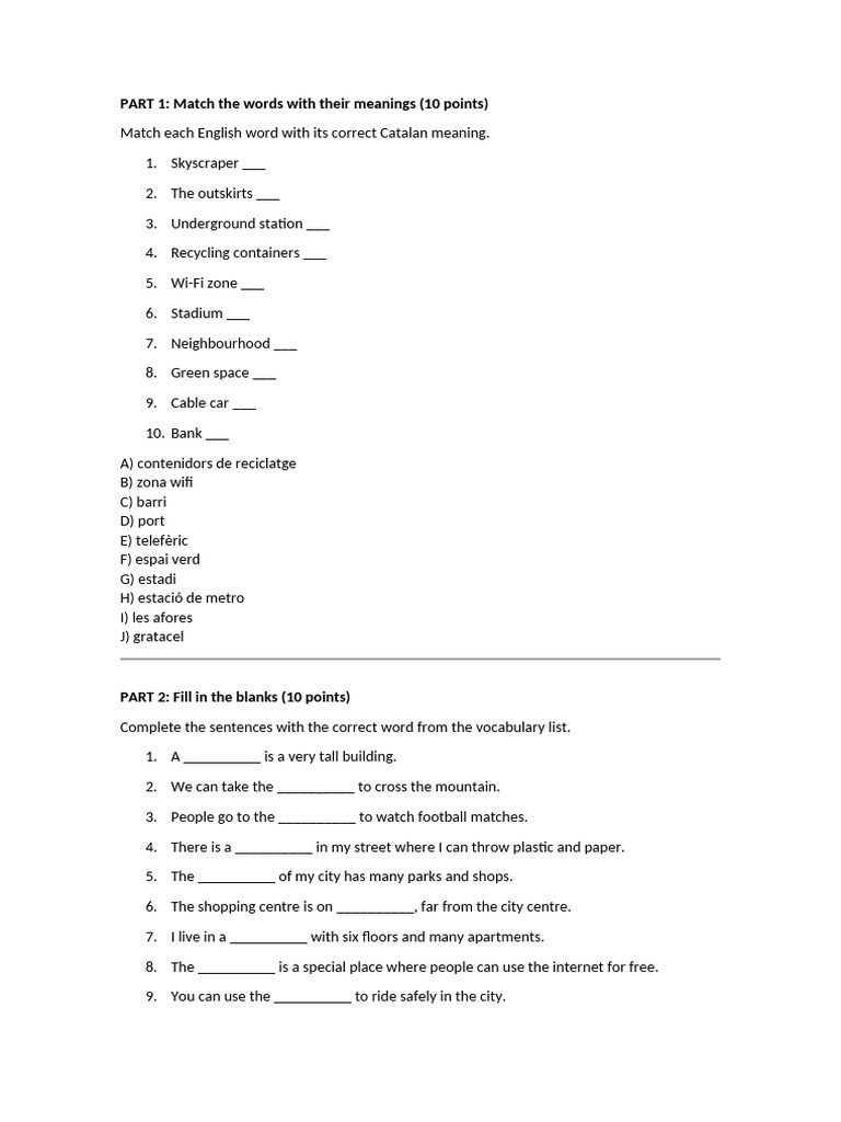 Unit 4 Vocabulary and Test Activities | PDF