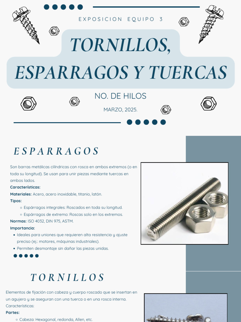 Tornillos, Esparragos y Tuercas | PDF | Tornillo | Materiales de construcción