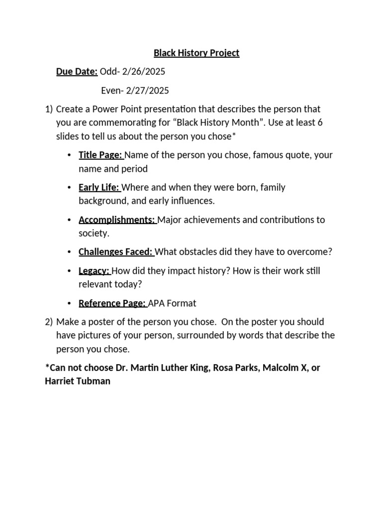 Black History Month Project Guidelines | PDF