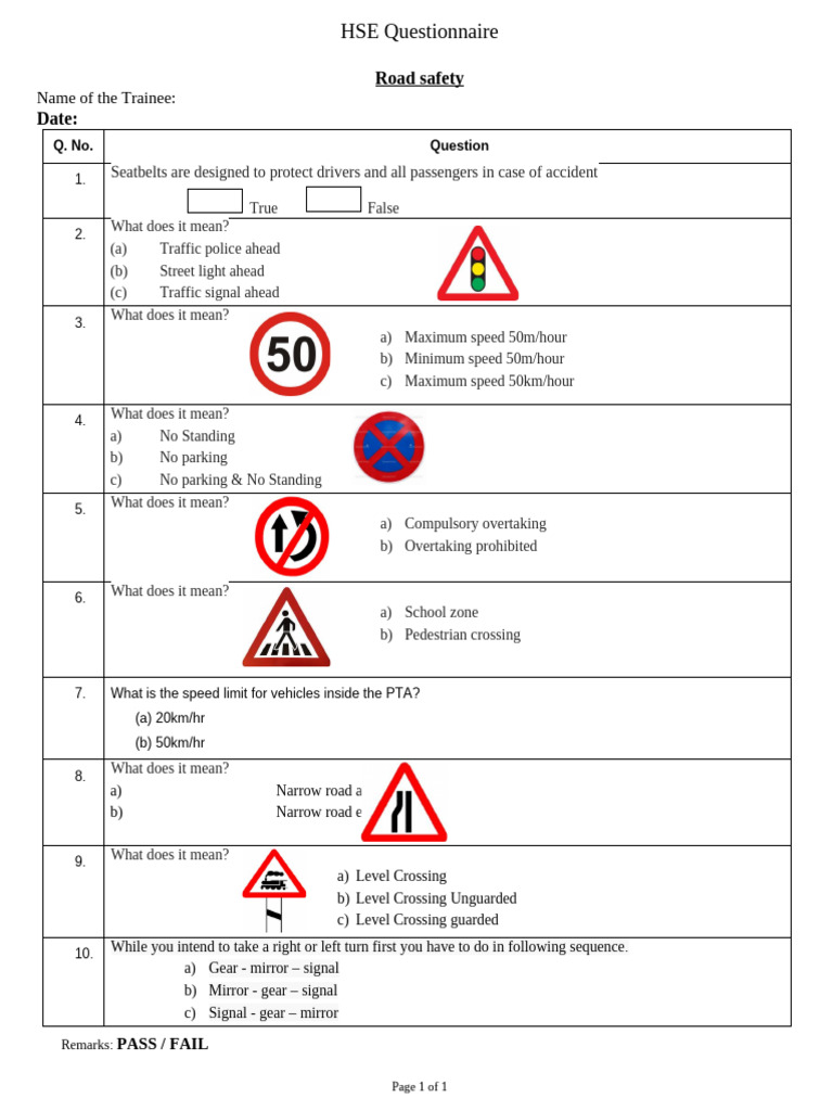 Questionnaire - Road Safety | PDF