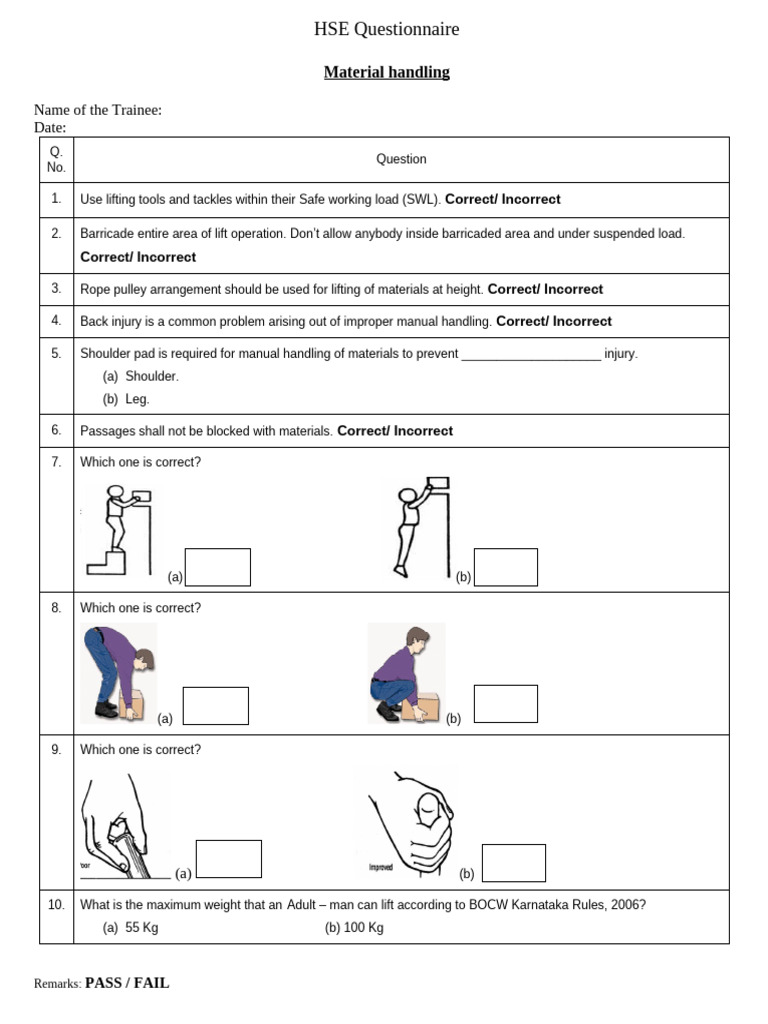 Questionnaire - Material Handling | PDF