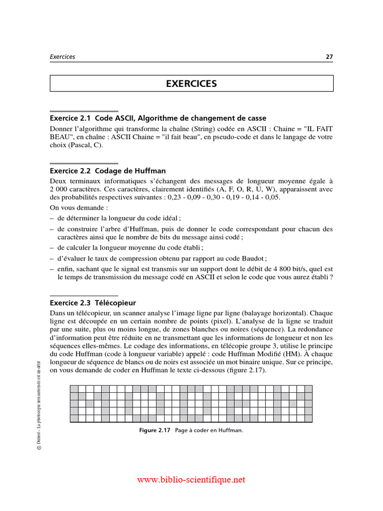 Exercices sur le codage et la transmission | PDF | Fax | Compression de ...
