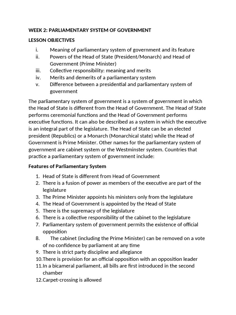 2nd Term Government Year 10 Week 2 | PDF | Heads Of State | Cabinet ...