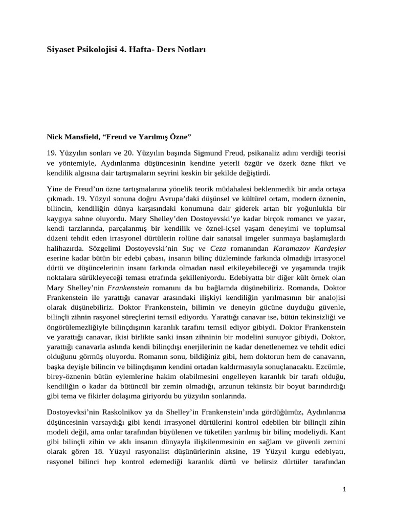 Siyaset Psikolojisi 3. Hafta-Ders Notları | PDF