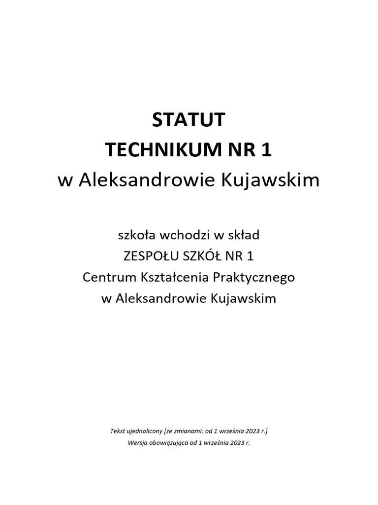 Statut Technikum NR 1 01 09 2023 | PDF