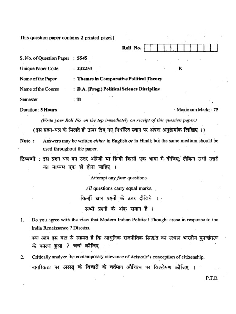B.A (Prog) Political Science Discipline Themes in Comparative Political ...
