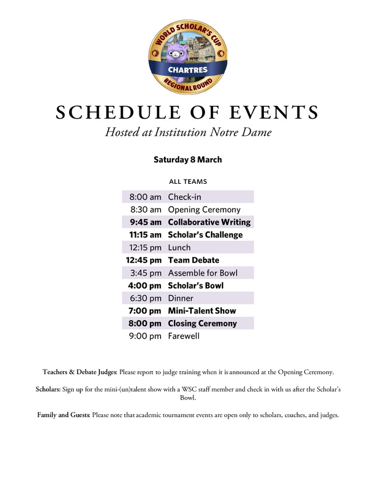 WSC Paris-Chartres 2025 Schedule | PDF