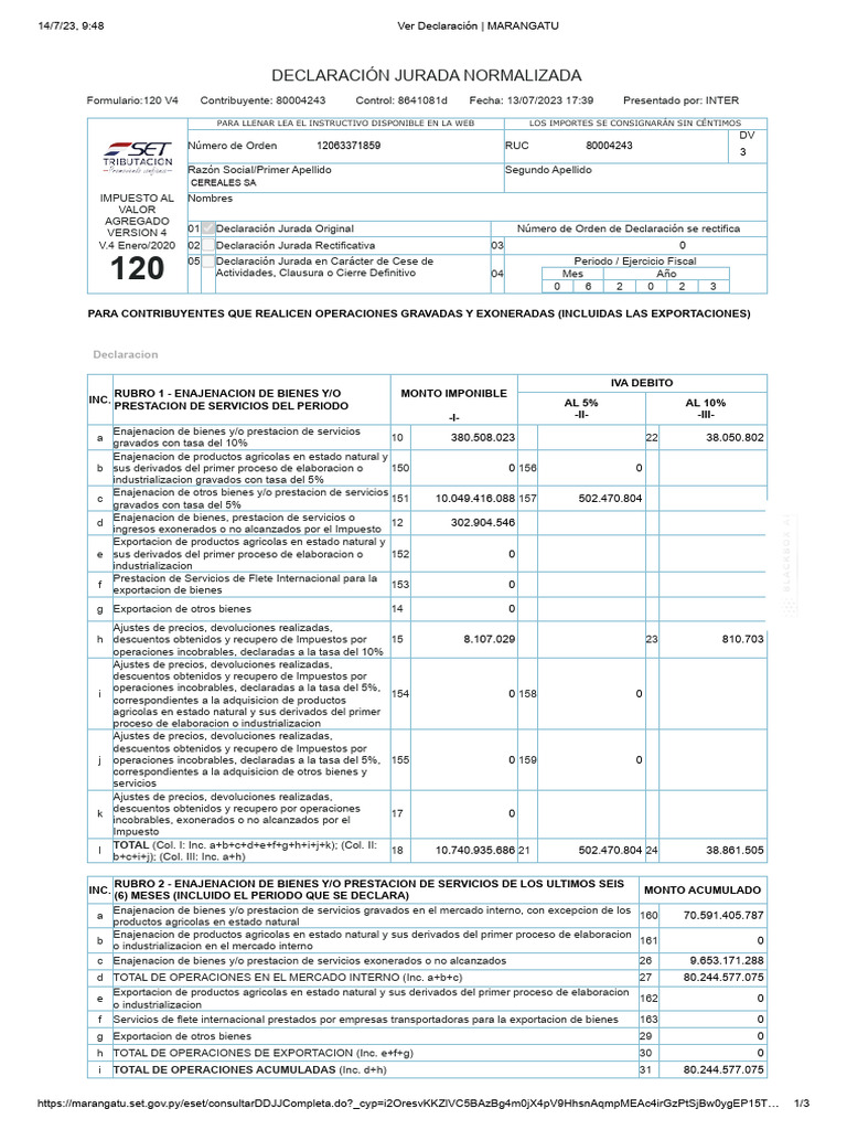 06 - Formulario 120 Junio - 2023 Normalizada | PDF | Impuesto al valor ...