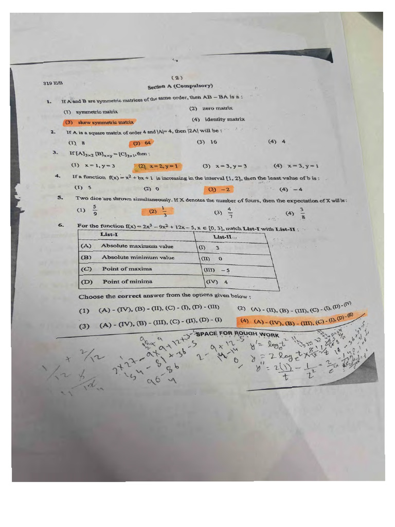 Mathematics 2024 Cuet Question Paper | PDF