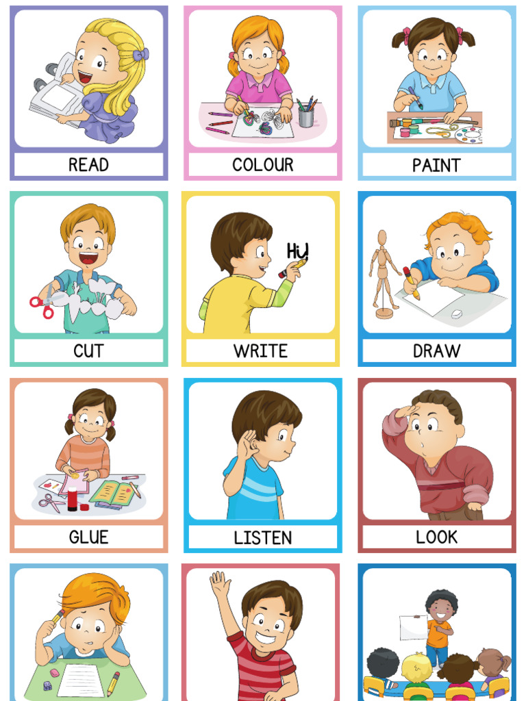 Fun Colourful Classroom Actions Flashcards | PDF