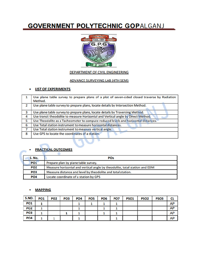Advance Surveying Lab Manual | PDF