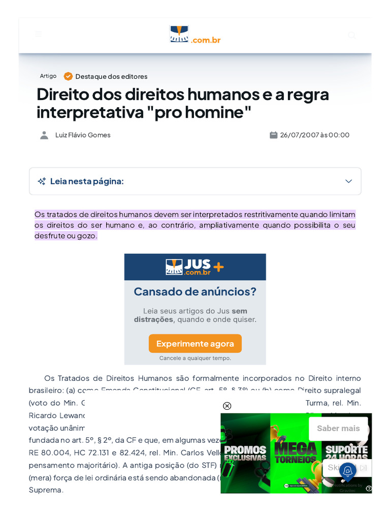 Tratados de Direitos Humanos e Pro Homine | PDF | Constituição | Tratado