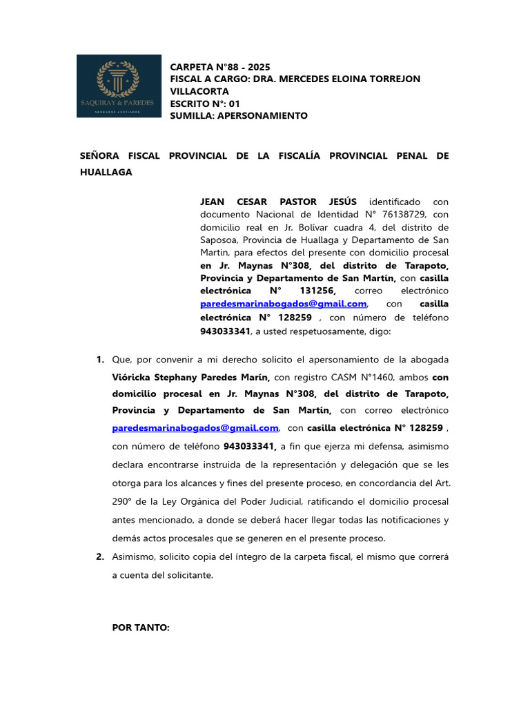 Apersonamiento Jean Pastor | PDF