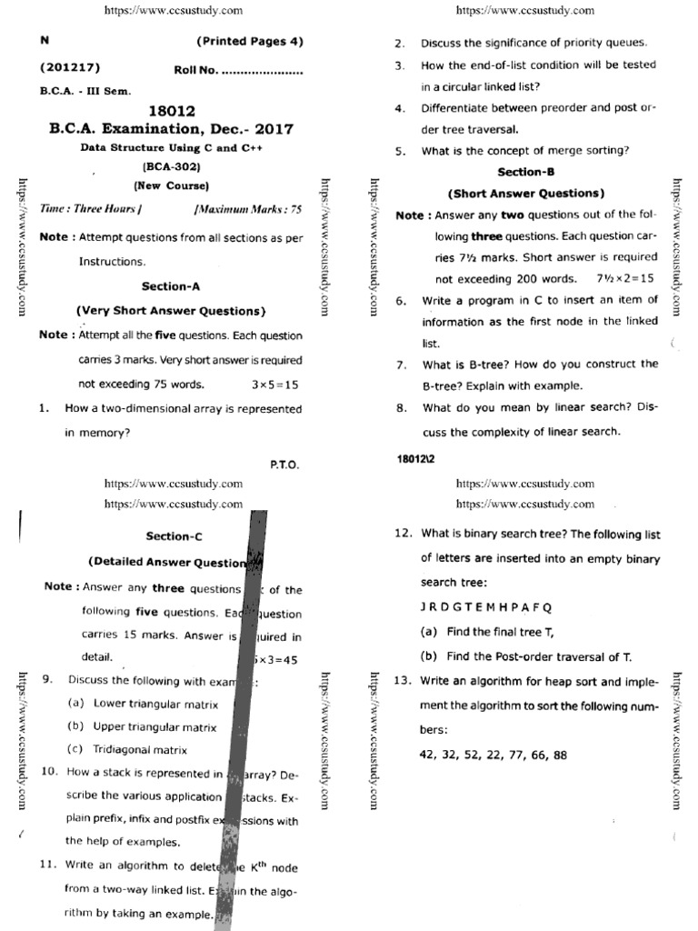 Bca 3 Sem Data Structure Using C and CPP 18012 Dec 2017 | PDF