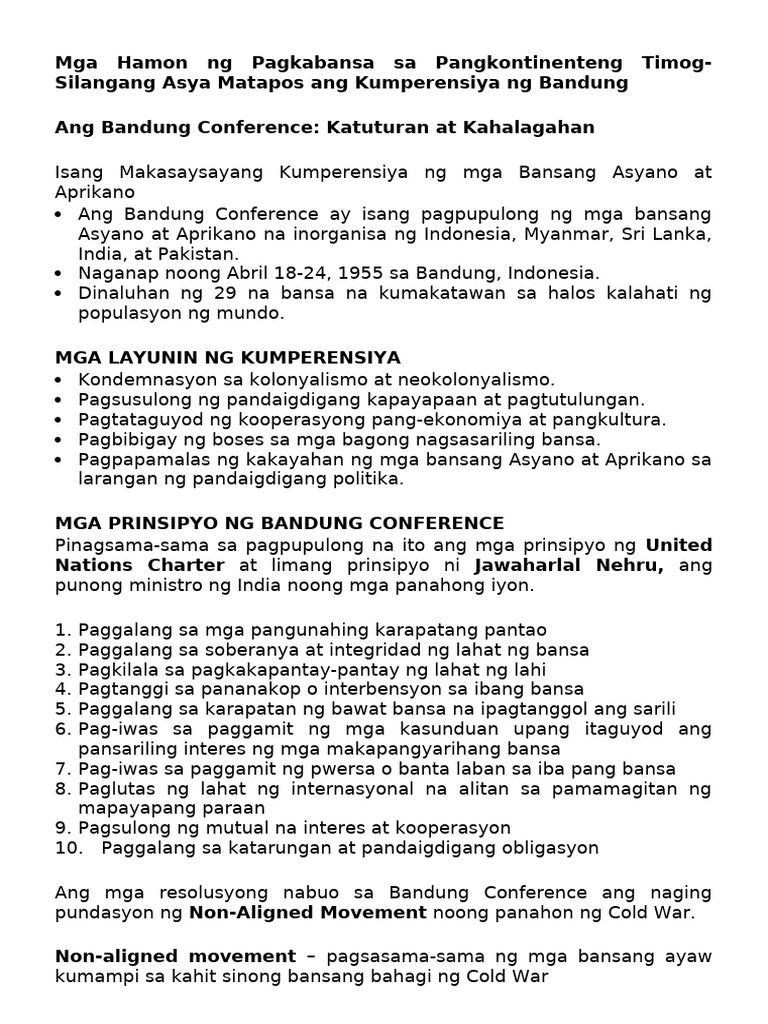 Mga Hamon Ng Pagkabansa Sa Pangkontinenteng Timog Babasahin | PDF