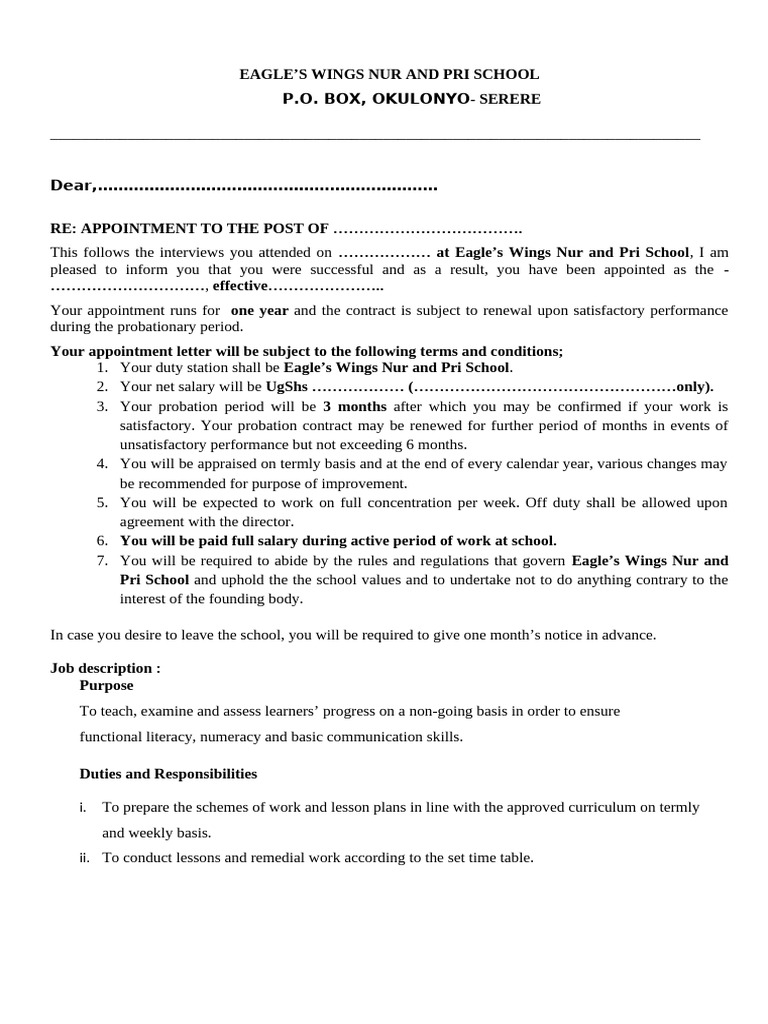Teacher Appointment Offer Letter | PDF | Education Theory | Teaching