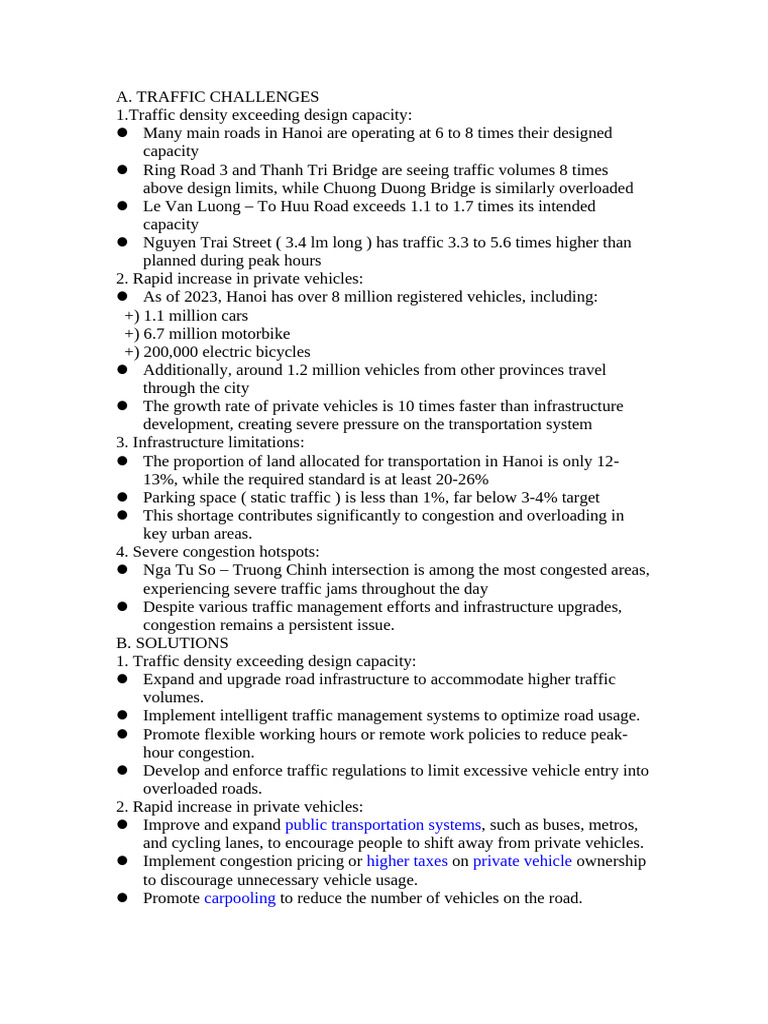 Hanoi Traffic Challenges and Solutions | PDF | Traffic Congestion | Traffic