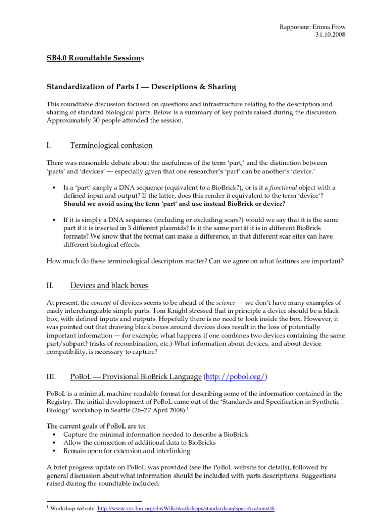 SB4.0 Roundtable Summaries | PDF | Biology | Information Science