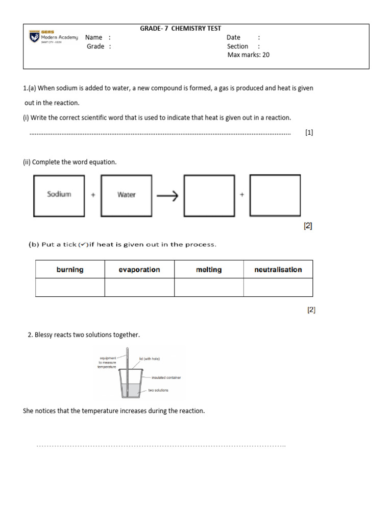 Revision-Qp Fa Unit 8 Chemical Reactions | PDF