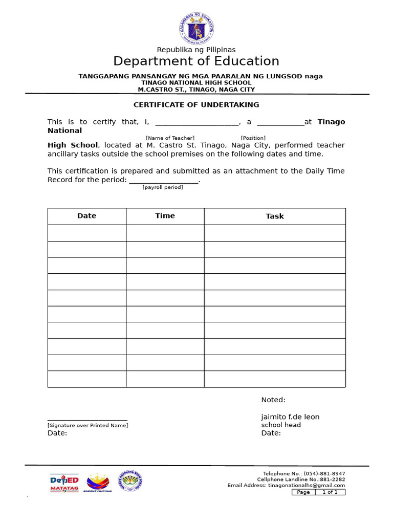 Cert of Undertaking | PDF