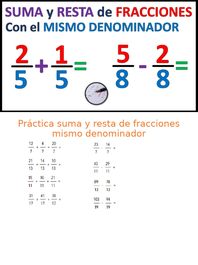Suma y Resta Mismo Denominador | PDF