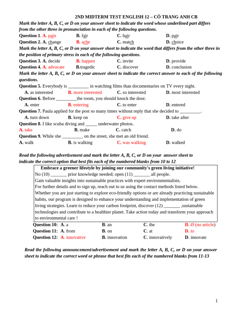 2 ND MIDTERM TEST ENGLISH 12 | PDF | Natural Environment | Sustainability