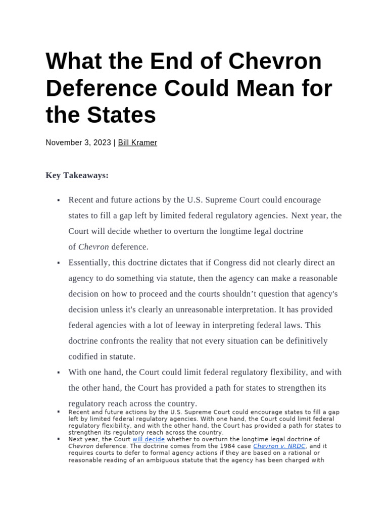 What the End of Chevron Deference Could Mean for the States | PDF ...