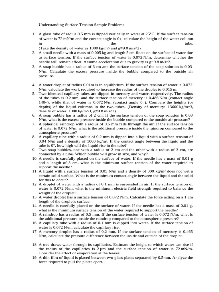 Surface Tension Problem Solutions | PDF | Drop (Liquid) | Surface Tension