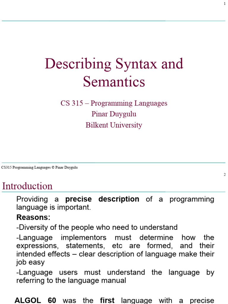 Syntax and Symantic Presentation | PDF | Syntax (Logic) | Metalogic