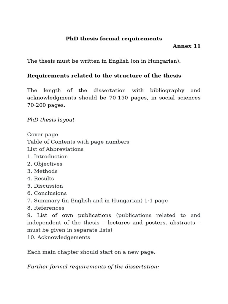 annex_11_PhD-thesis-formal-requirements (1) | PDF | Thesis | Apa Style